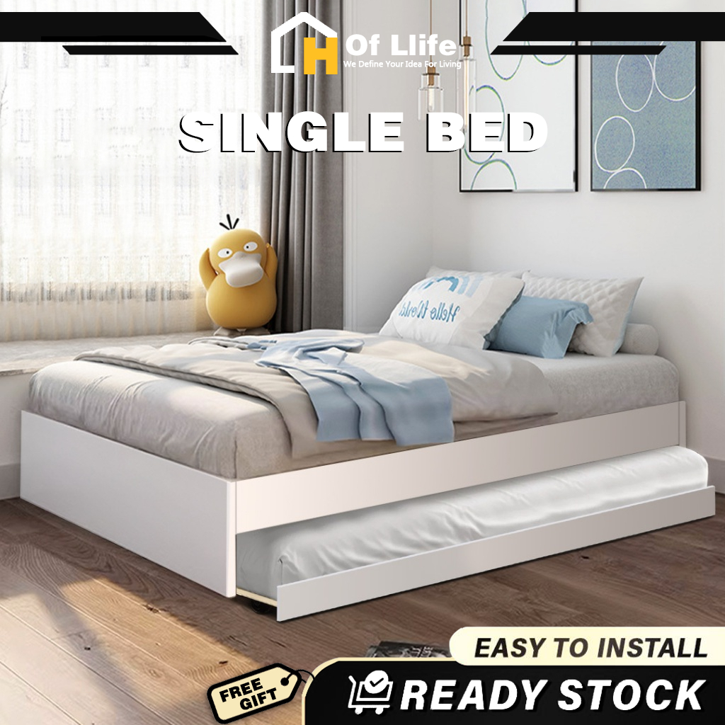 Single Pull Out Bed / Wooden Single Bed Frame Bunk Beds | Shopee ...
