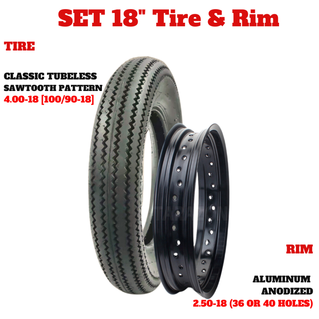 RED INDIAN SET 18” TIRE AND RIM(Tire 4.00 X 18 OR 100/90-18) AND ...