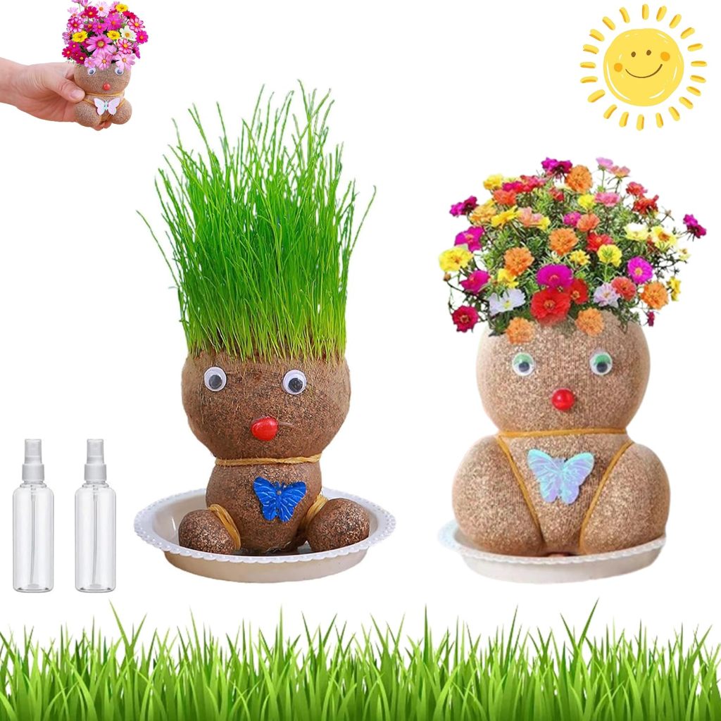 Room Decor Children Growing Office Table Plant Decor grassheads doll ...