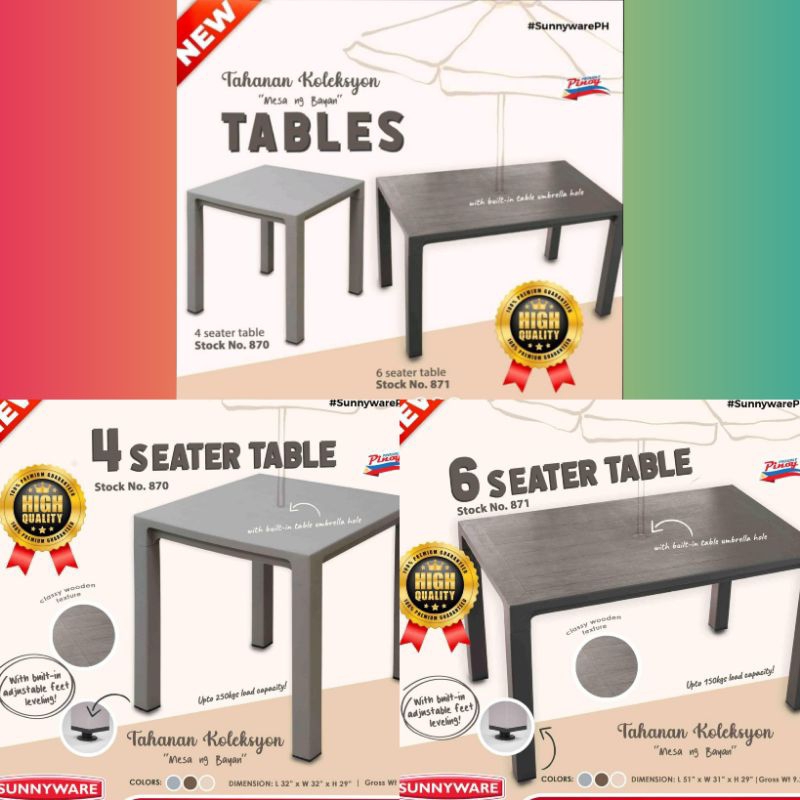 Sunnyware Square and Rectangular Table with Umbrella hole -Mesa ng ...
