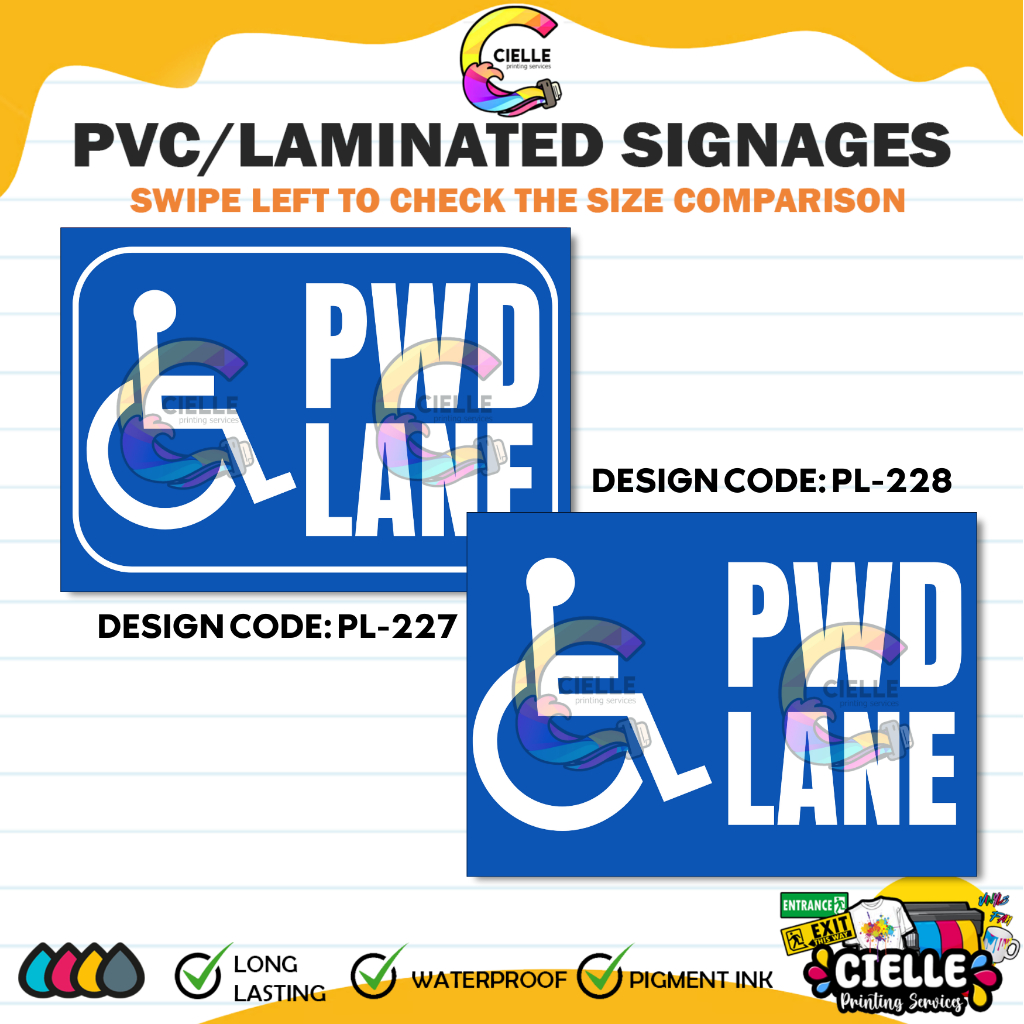 PVC/LAMINATED/STICKER SIGNAGES (PL-227&PL-228) - PWD LANE/ Persons with ...