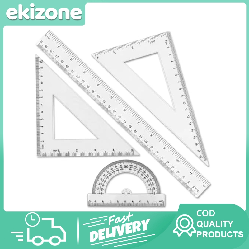 4Pcs Plastic Ruler Set Including Protractor Triangle Ruler and Straight ...