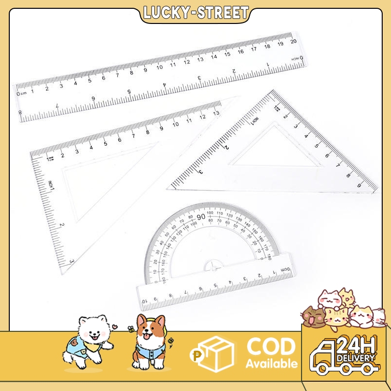 4Pcs Plastic Ruler Set Includes Protractor Triangle Rulers Straight ...