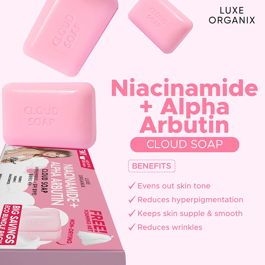 LUXE ORGANIX Niacinamide + Alpha Arbutin Cloud Soap 3 x 80g (Eco Bundle Pack) | Shopee Philippines
