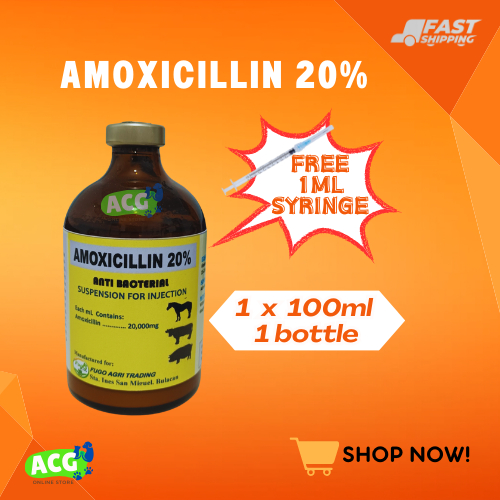 AMOXICILLIN 20% 100ml | FOR ANIMALS | plus 1ml syringe| Injectable ...