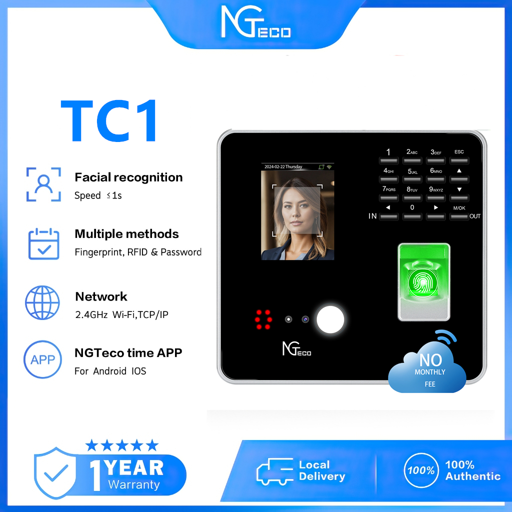 NGTeco Attendance machine TC1 Remote Attendance Time Machine Biometrics WIFI Web/APP & Cloud ...