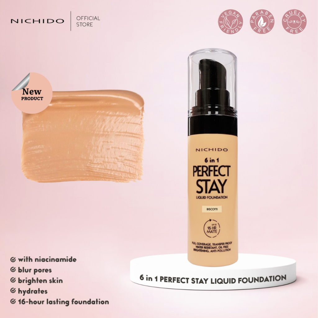 NICHIDO 6 in 1 Perfect Stay Liquid Foundation - Biscotti | Shopee ...