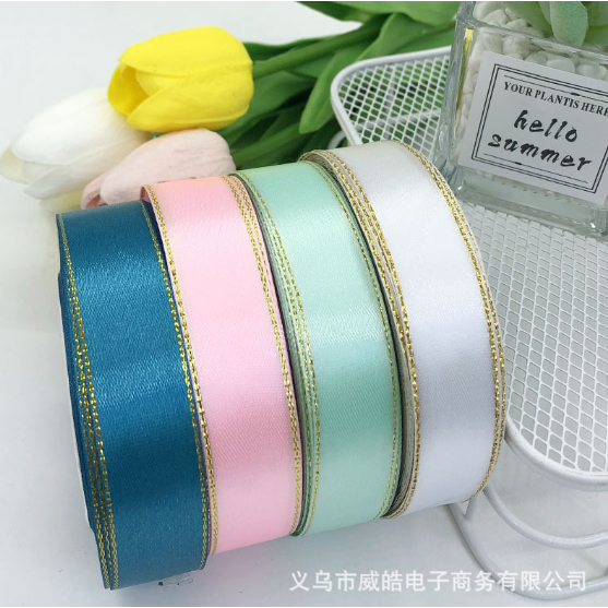 2.5cm double gold edge satin ribbon flower bouquet packaging ribbon ...