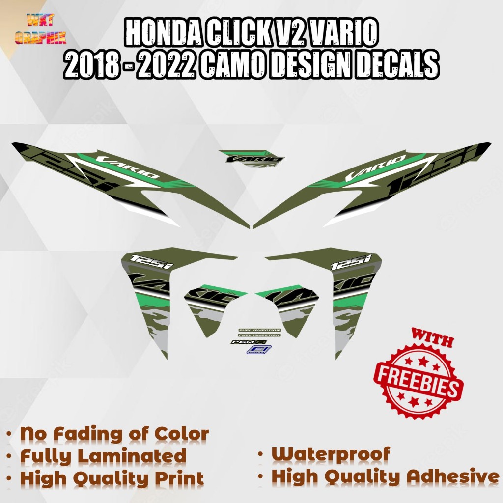 HONDA CLICK V2 VARIO 2018 - 2022 CAMO DESIGN DECALS (WATERPROOF ...