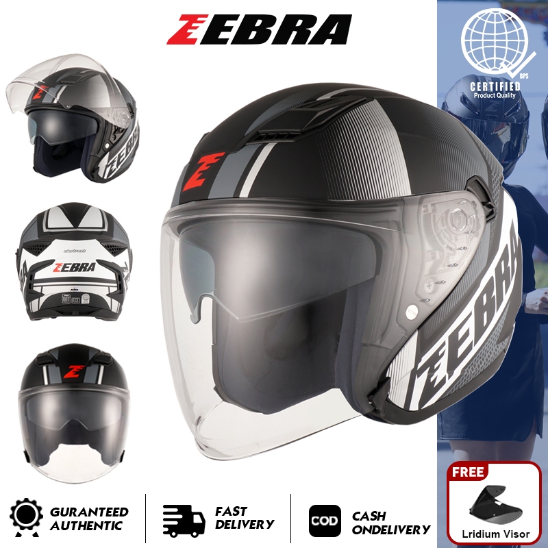 ZEBRA Motorcycle Helmets Half Face H320 Motor Helmet Dual Visor ...