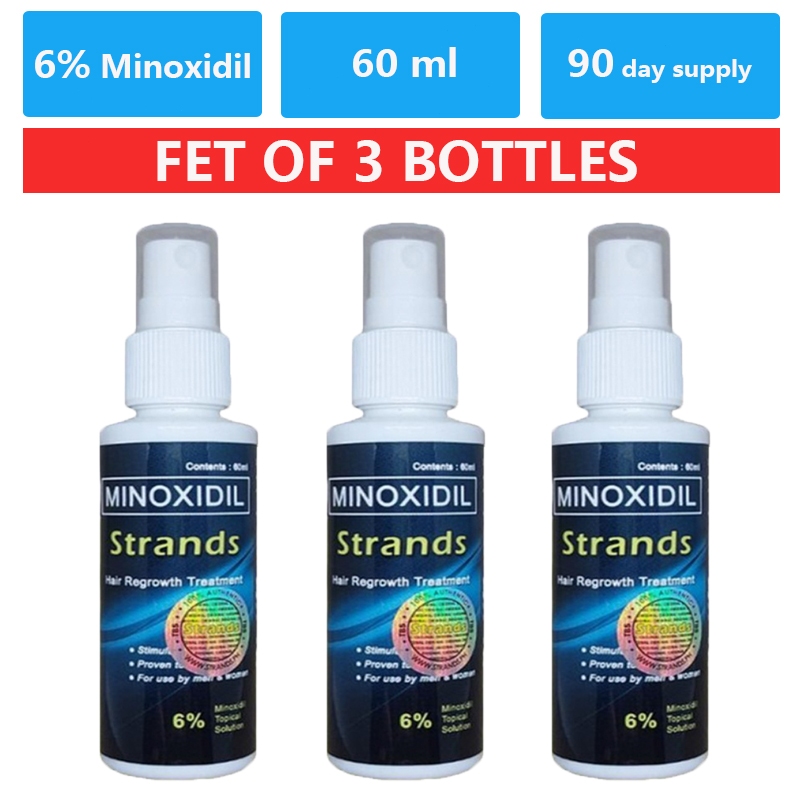 Minoxidil Strands (3 bottles) 6% Minoxidil Topical Solution (60ml per ...