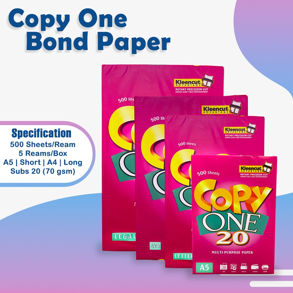 70gsm Copy One Bond Paper A5 - Short - A4 - Long Size 1 Ream White Copy ...