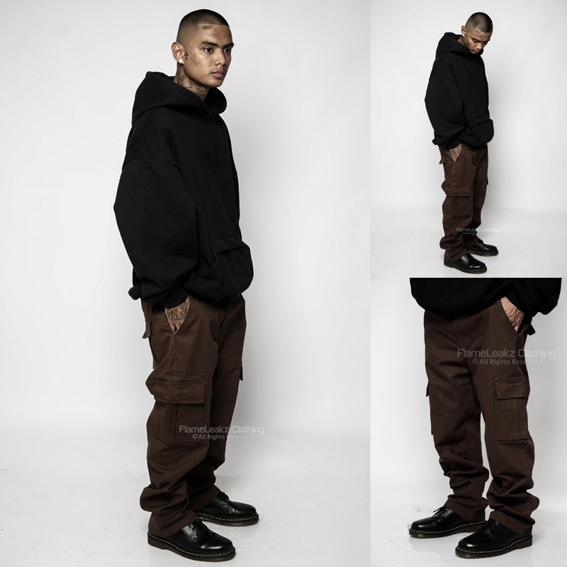 UMBER DARK BROWN CARGO PANTS 6POCKET STRAIGHT FIT PLAIN | Shopee ...