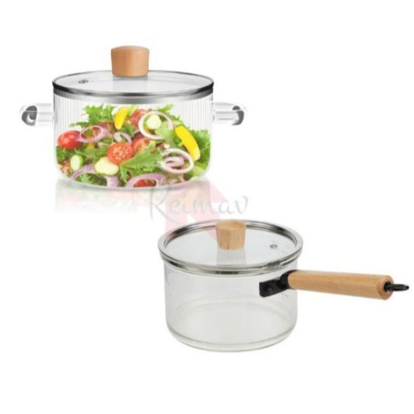 Glass Cooking Pot Glass Long Handle Cookware Set Transparent with Lid ...