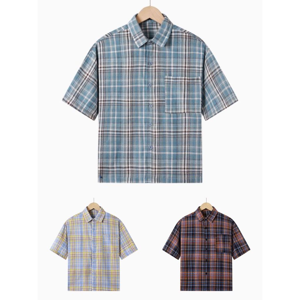 Mannered by HUILISHI Boxy Cropped Polo for Men Plaid Pattern Thick ...