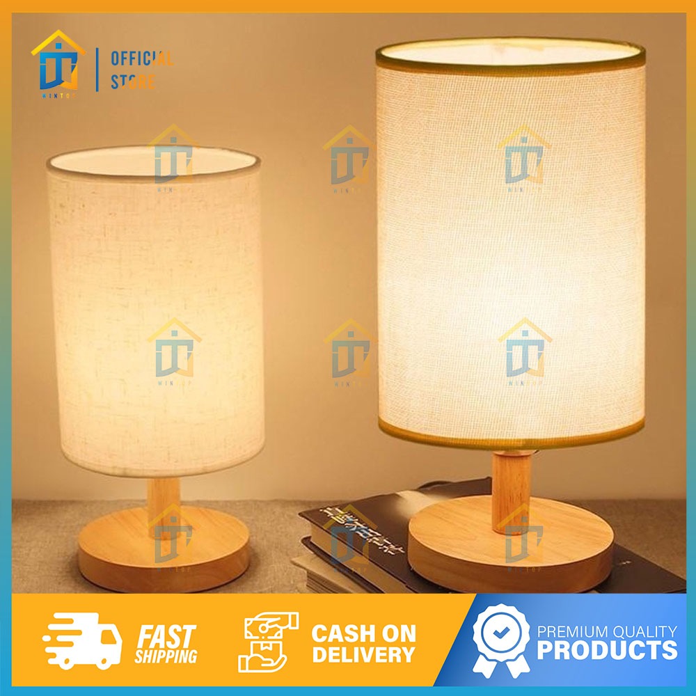 Wintop】Fabric Art Can Wood Table Lamp - USB Powered Night-light Desk ...