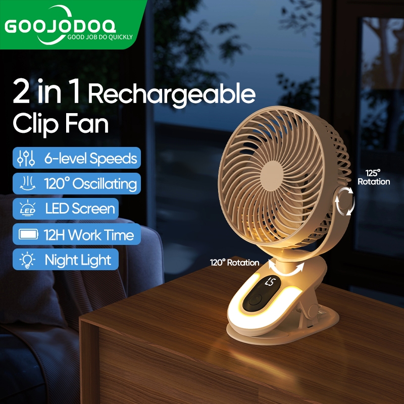 GOOJODOQ Mini Fan Clip Rechargeable with Stand Portable Strong Wind ...
