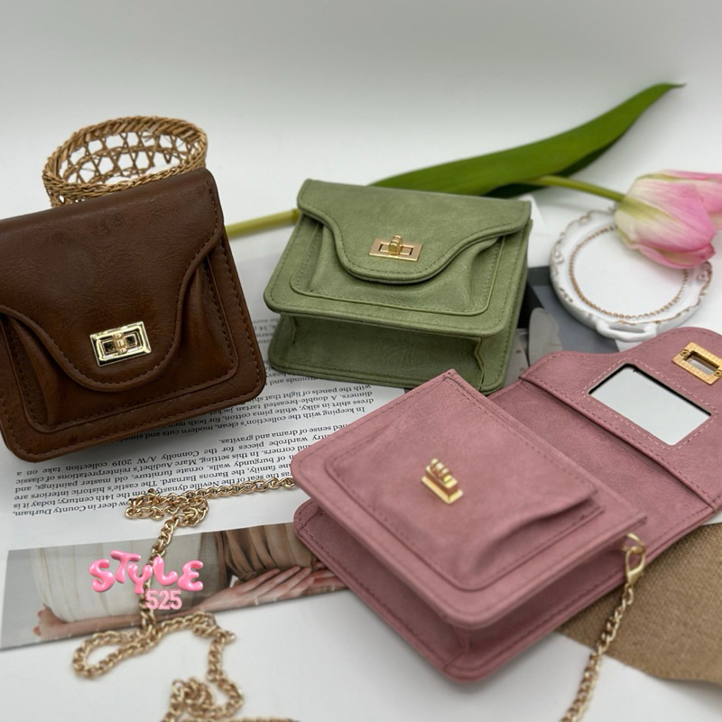 Style525 Mini Purse With Mirror Turn Lock Chain Sling [C389-3] | Shopee ...