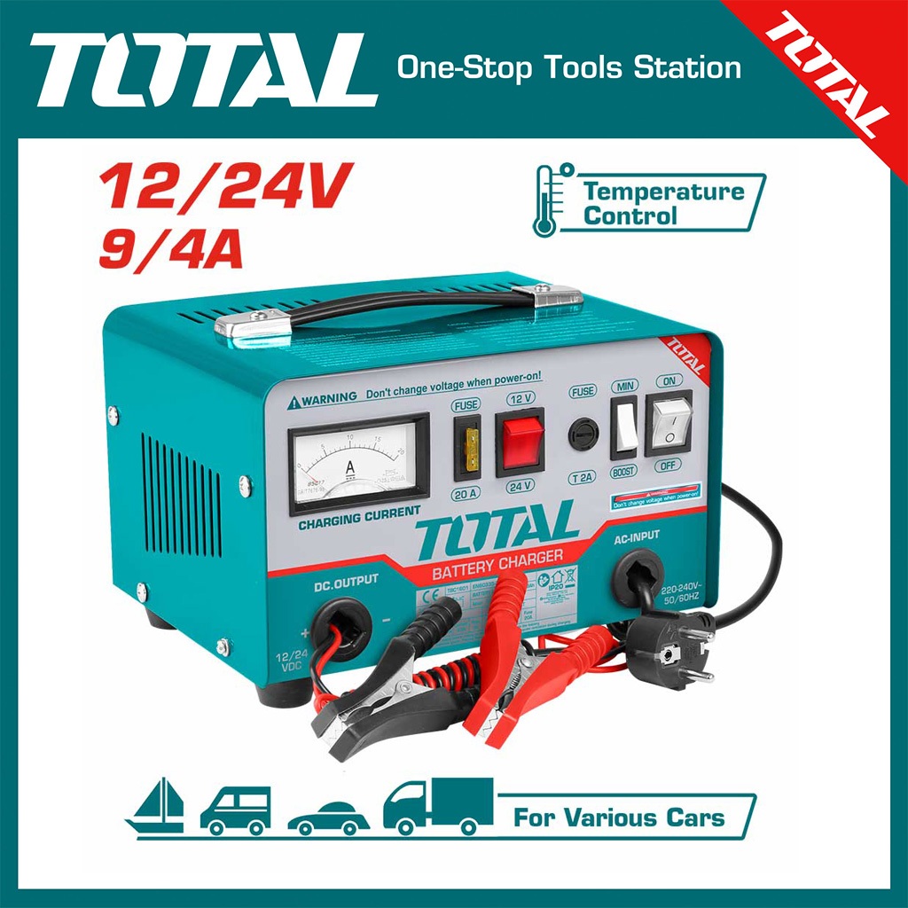 TOTAL Battery Charger 12/24V - 9/4V TBC1601 Free Tool set Car Battery ...