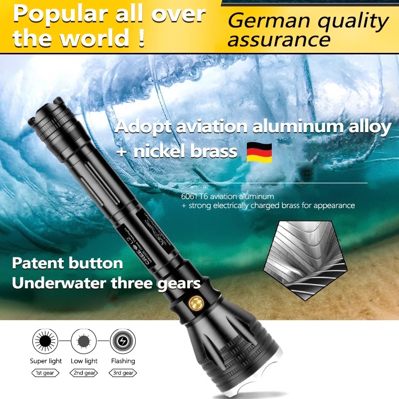 Professional Powerful Scuba Diving Flashlight 200M Underwater Torch ...
