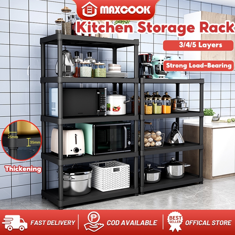 MAXCOOK 3/4/5 Layers Kitchen Storage Rack With Wheels Plastic Microwave ...