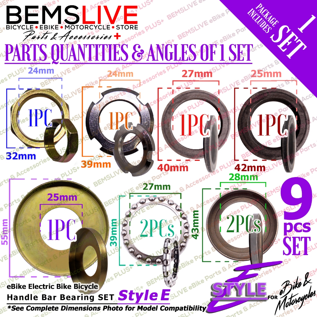 HANDLE BAR BEARING SET - Style E (Set/Ball Bearing Only) for eBike ...