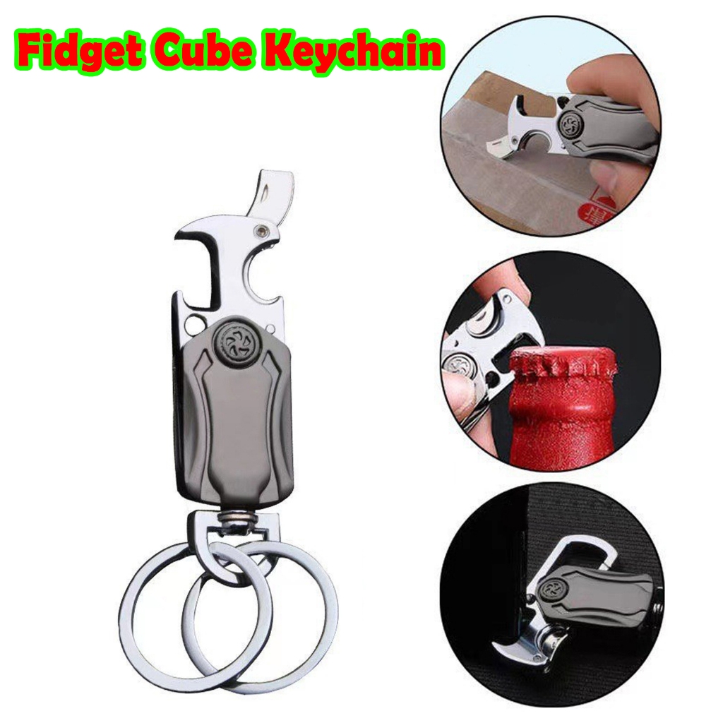 Anti-Anxiety Fidget Cube Keychain, 4-in-1 Box Cutter Phone Holer Bottle ...