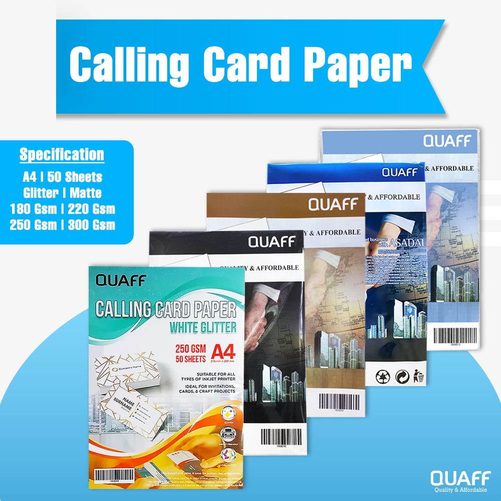 QUAFF A4 Size Double Sided Matte / Glitter Calling Card Paper 50 Sheets ...