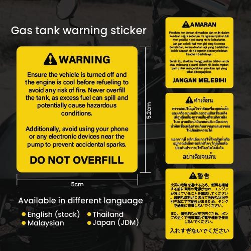 Gas Tank Warning Sticker (Available in English, Malaysian, Thailand ...