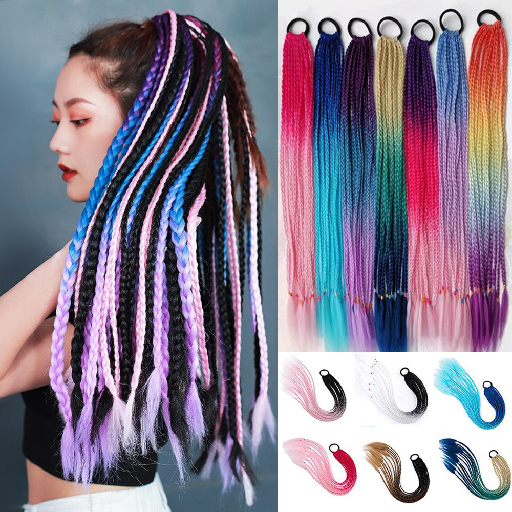 24inch Long Fashion Ombre Colored Synythetic Braids Wigs Hip-hop Style ...
