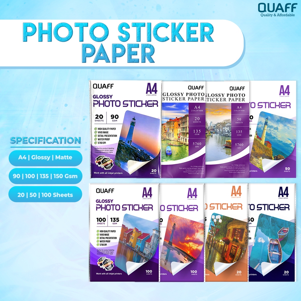 A4 Size QUAFF Glossy/Matte Inkjet Photo Sticker 90gsm - 135gsm - 150gsm ...