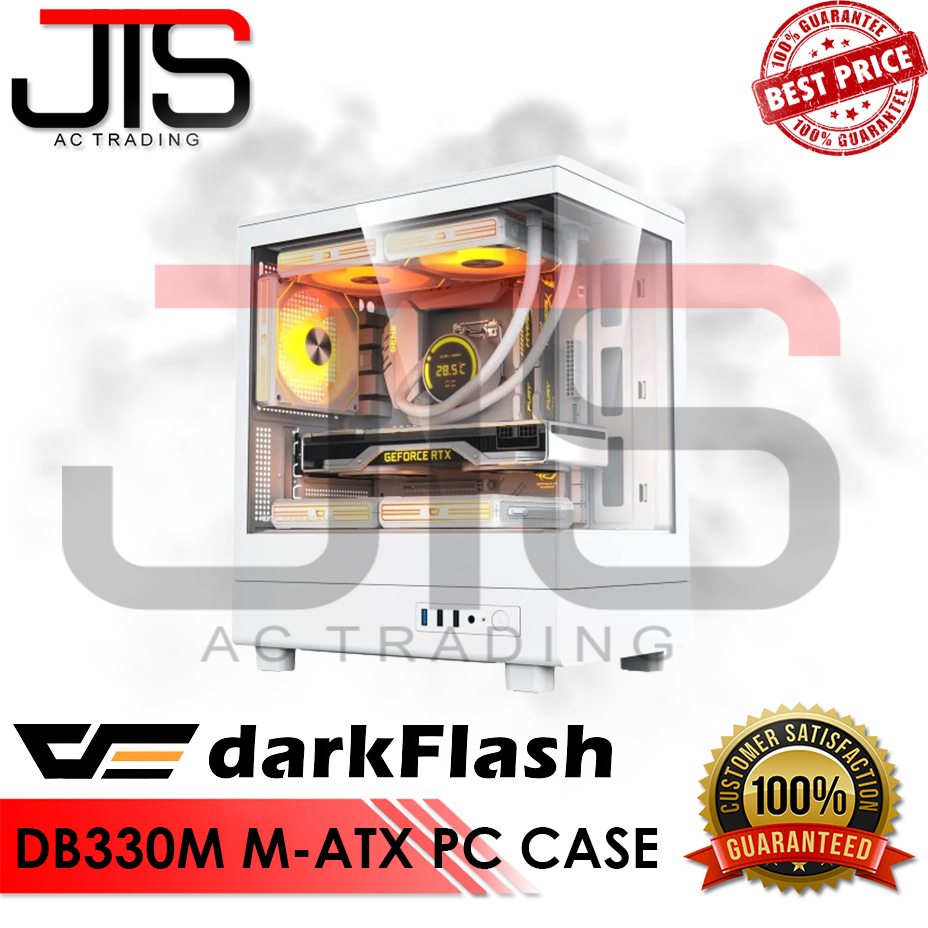 DARKFLASH DB330M WHITE & BLACK TEMPERED PANORAMIC CASE MATX MITX ...