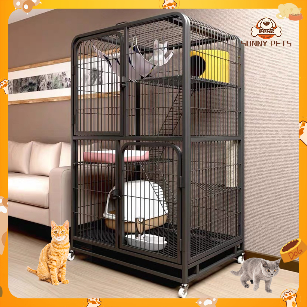 Square Tube Cat Cage 4 Layer Pet Cage Foldable Sturdy Pet Furniture Cat ...