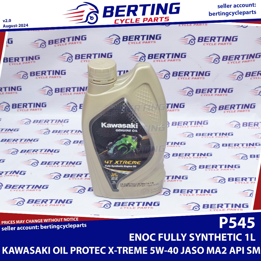 ENOC FULLY SYNTHETIC 1L Kawasaki Oil Protec X-Treme 5W-40 JASO MA2 API ...