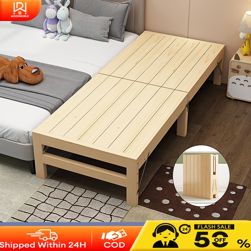 Solid wood splicing bed foldable side bed single bed widened splicing ...