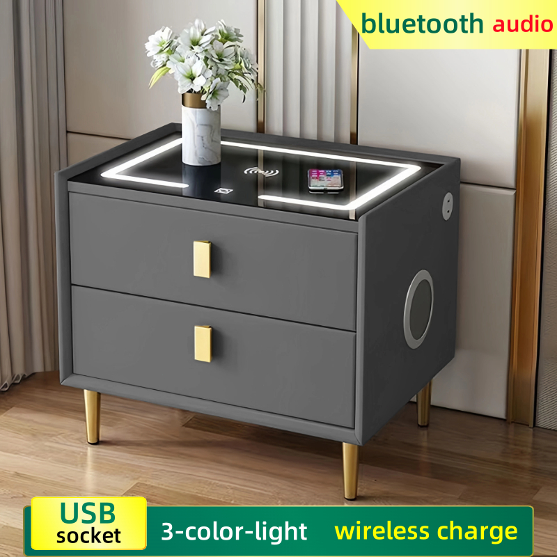 Luxury Wood BedSide Table With Drawer Storage Cabinet Side Table Bedroom Smart Bed Table ...