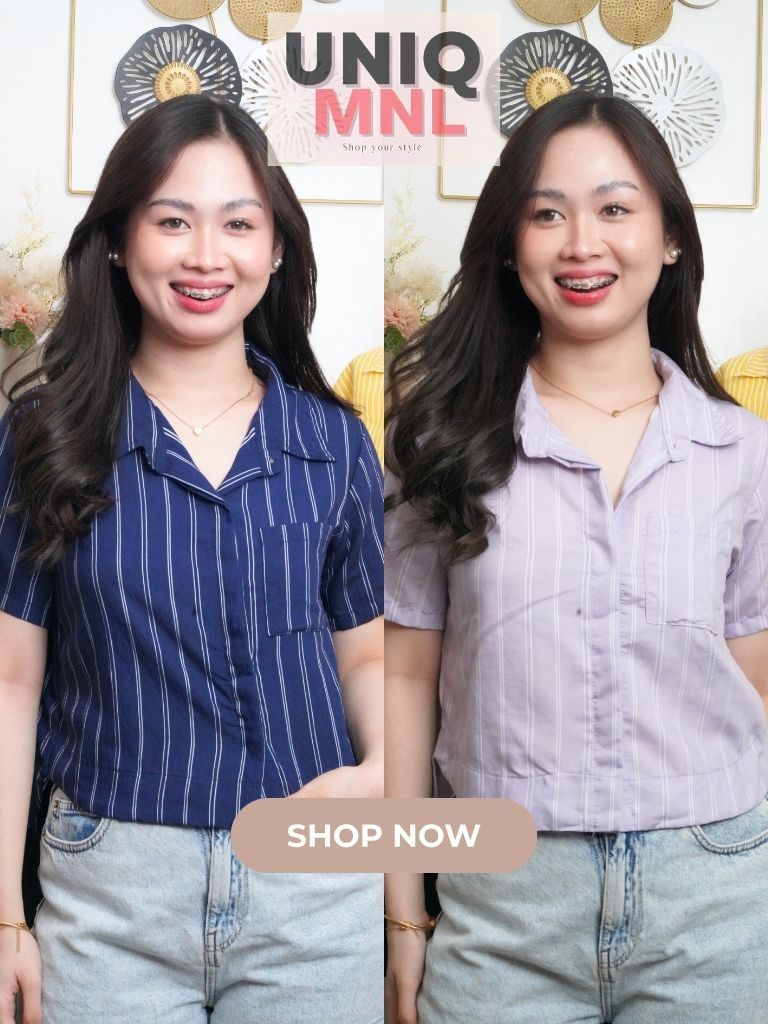 UNIQ.MNL Molly Loose Stripes Polo Crop Top for Women | FREESIZE | Shopee Philippines