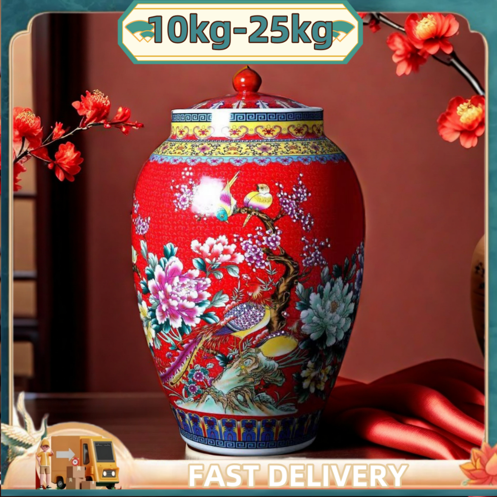 Ceramic rice storage container porcelain clay jar with cover rice ...