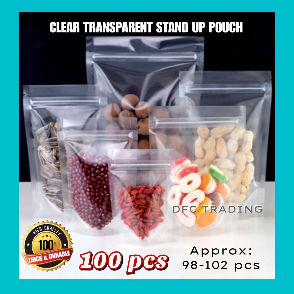 100 pcs Full Clear Stand Up Pouch w Lock Pouch Resealable Plastic Packaging Zip Bag transparent ...