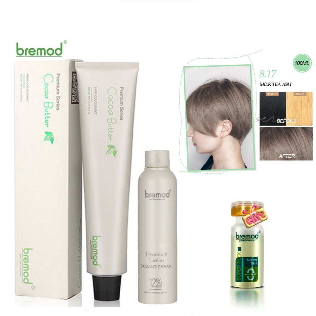 Bremod Premium Hair Color Hair Dye 8.17 Milk Tea Ash 100ml & Oxidizer ...