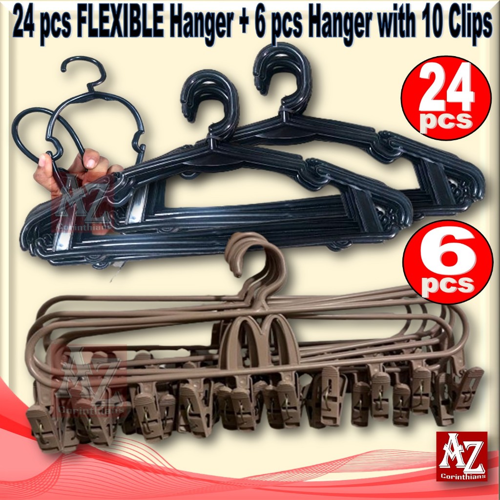 FLEXIBLE Hanger (24 pcs) + 6 pcs Aesthetic Hanger with 10 Clips ...