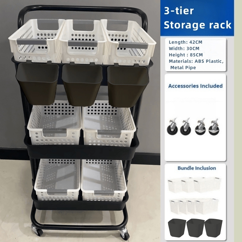 Metal armrest Bundle Set 3-Tier Utility Cart with 4 Wide Basket 3 ...