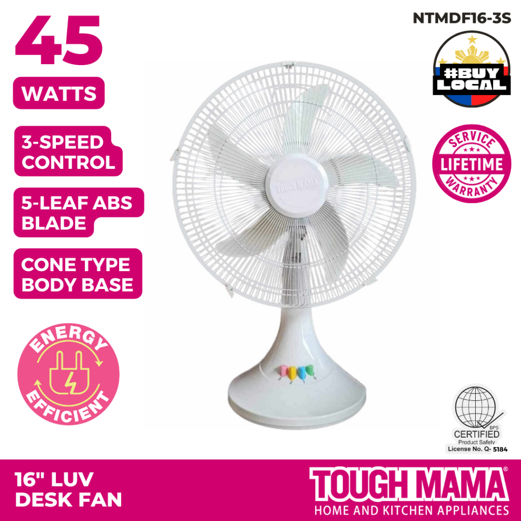 Tough Mama NTMDF16-3S Luv Series WHITE Electric Desk Fan Heart Powerful ...