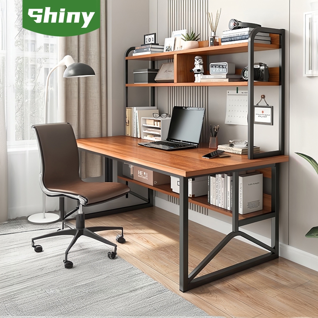 Desk Table Study Table with Bookshelf Office Table Double Layer Write ...