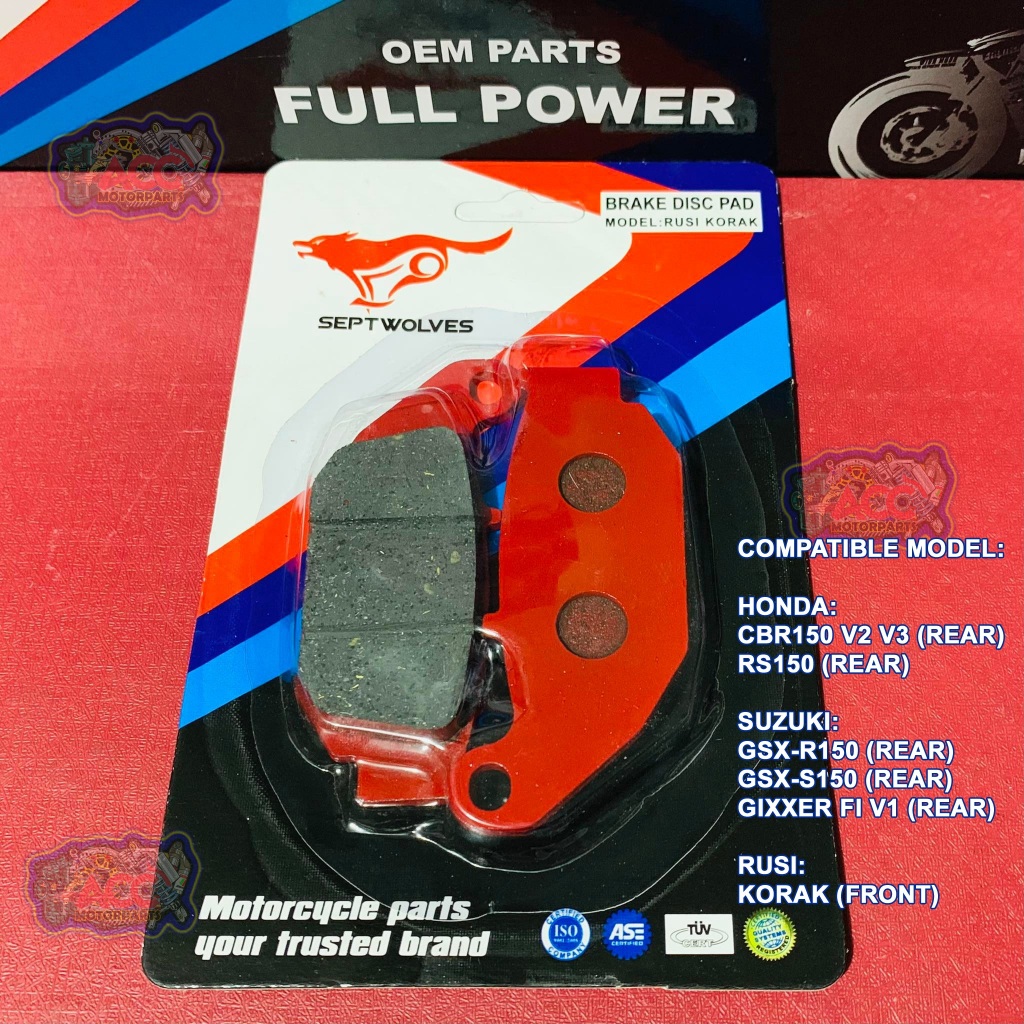 ACC Brake Pad for CBR150 v2 v3, GSX-R150, GSX-S150, GIXXER Fi V1, RS150 ...