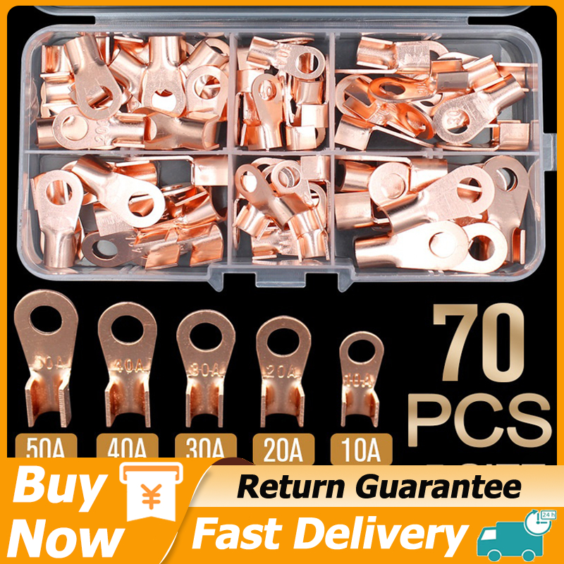 70PCS Copper Battery Cable Connector Terminal Open Lugs Wire Terminals ...
