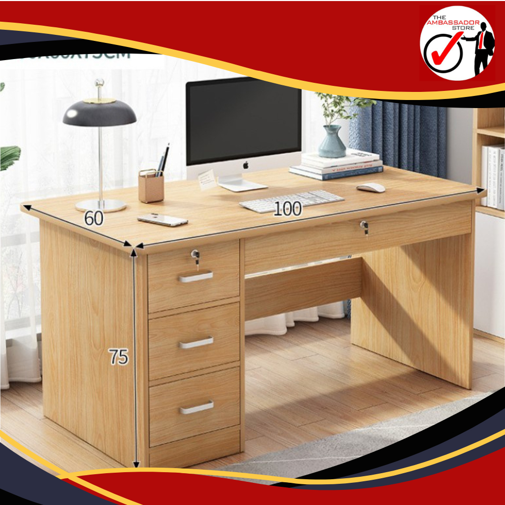 Office Home Computer Desktop Desk Table with Drawers & Keylocks 100cm x 60cm | Shopee Philippines
