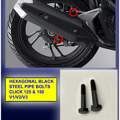 Hexagonal Steel Pipe Bolts (Black) for HONDA CLICK 125 V1/V2/V3 & CLICK ...