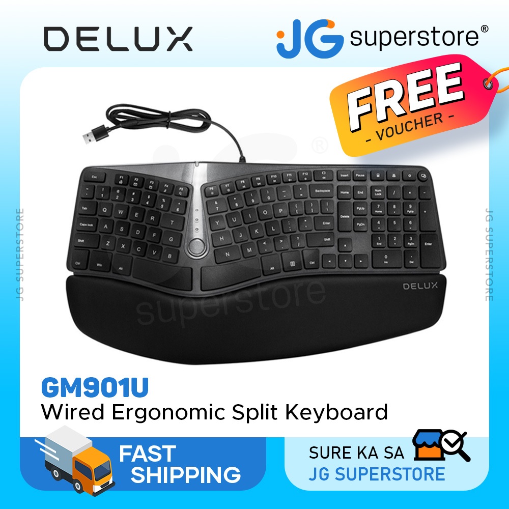 Delux GM901U Wired 107 Keys Ergonomic Split Keyboard - Soft Palm Rest ...