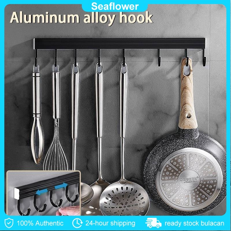 60cm Kitchen Hook Rack Wall Mounted Pantry Tool Rack Black ...